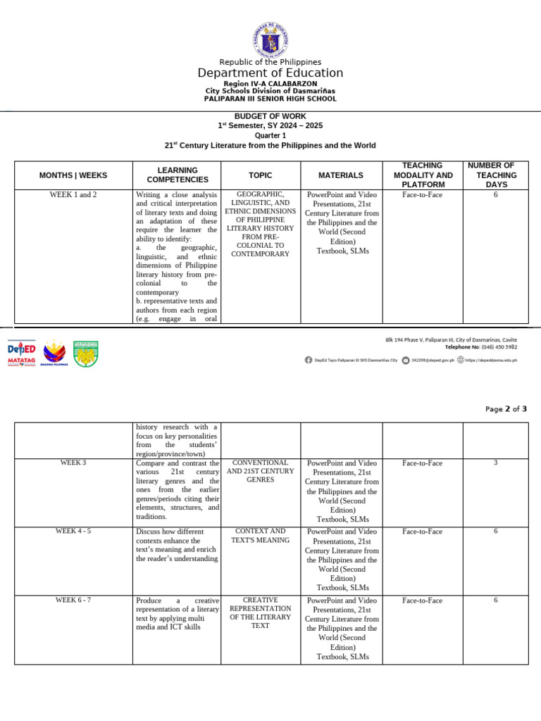 BOW - 21st Century Literature | PDF | Liberal Arts Education | Behavior Modification
