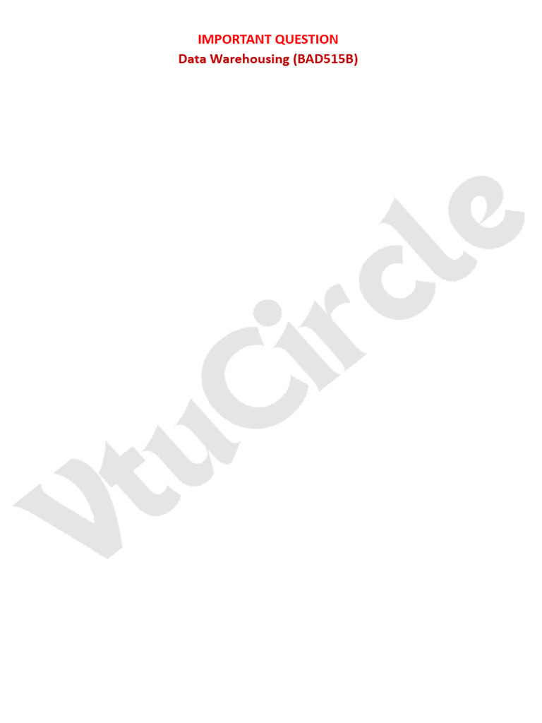 Data Warehousing (BAD515B) Important Question | PDF | Data Warehouse | Warehouse