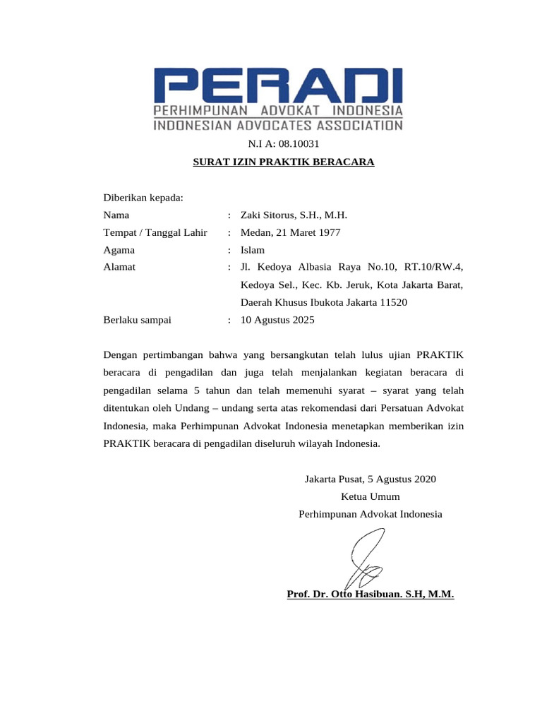 Surat Izin Praktek Beracara | PDF