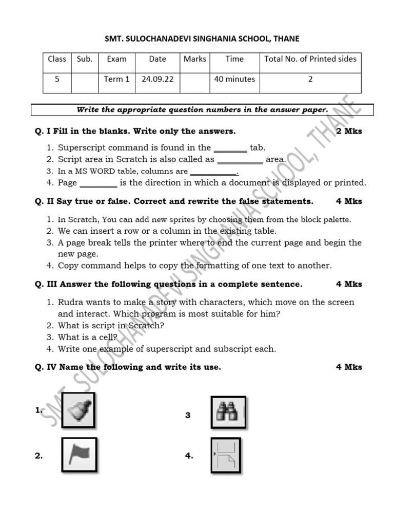 Std. 5 Ict Term I Paper Final | PDF | Computing | Text