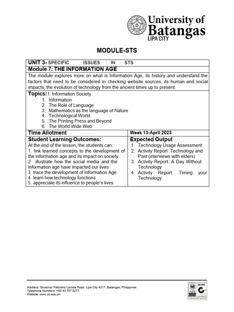 STS-UNIT3-MODULES_7-Information_Age | PDF | Internet | Personal Digital ...