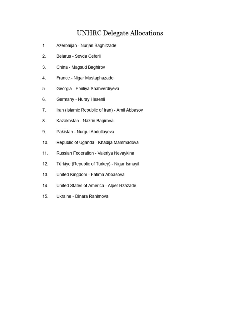 UNHRC Delegate Allocations | PDF