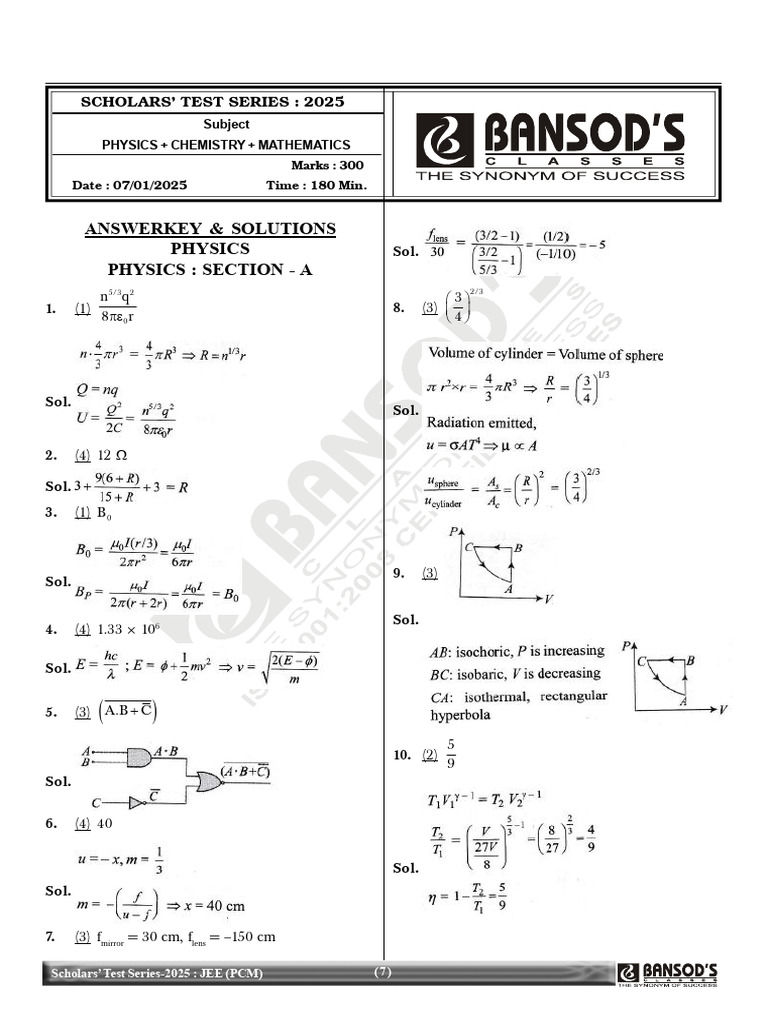7-01-2025 = [Test Series]_xii_jee (Pcm) (Ut-16) Key | PDF | Physical ...