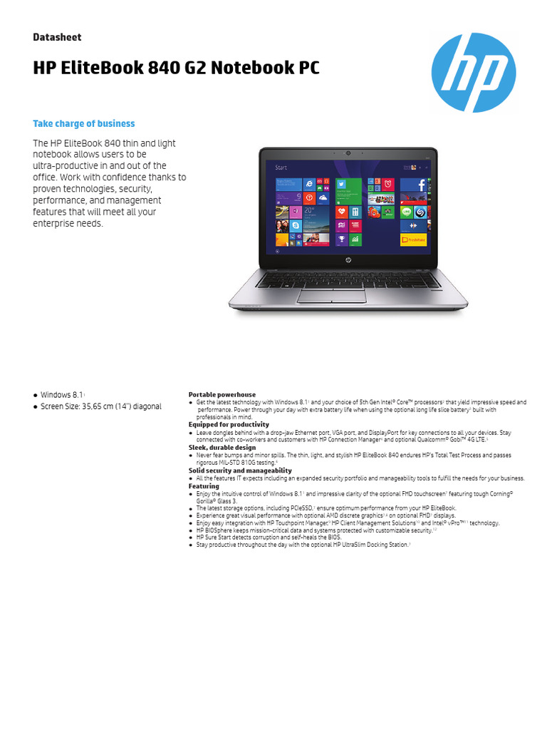 Hp Elitebook 840 G2 Specs Pdf Pdf Laptop Operating System