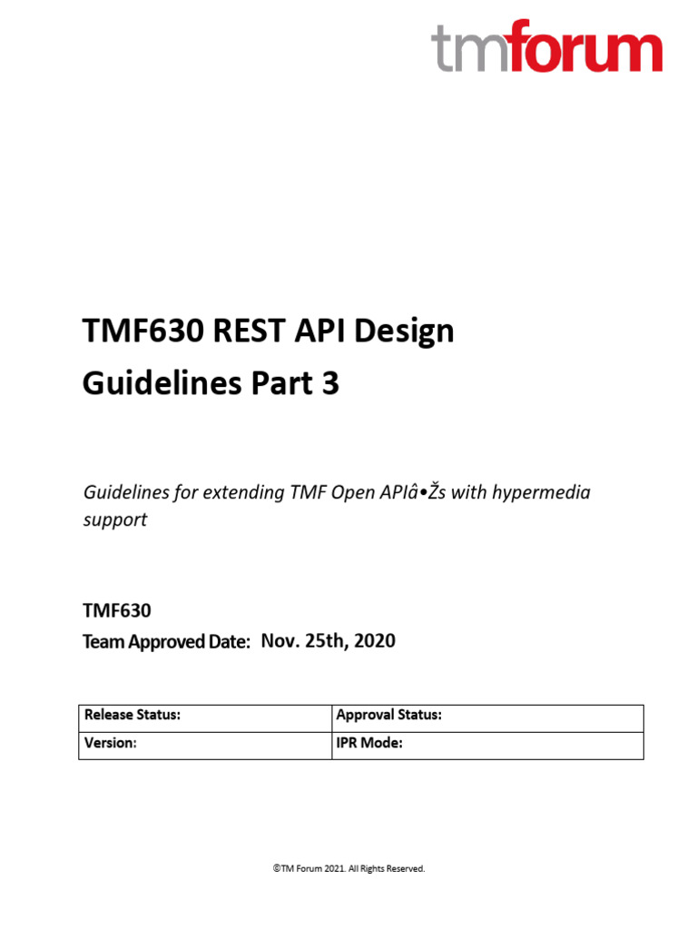 TMF630 REST API Design Guidelines Part 3 v4.0.0 | PDF | World Wide Web | Internet & Web