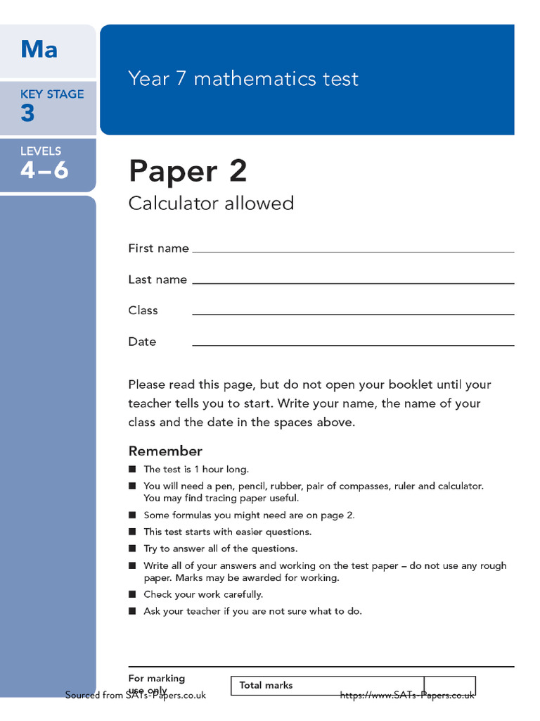 Key Stage 3 Exam 1 Paper 2 | PDF