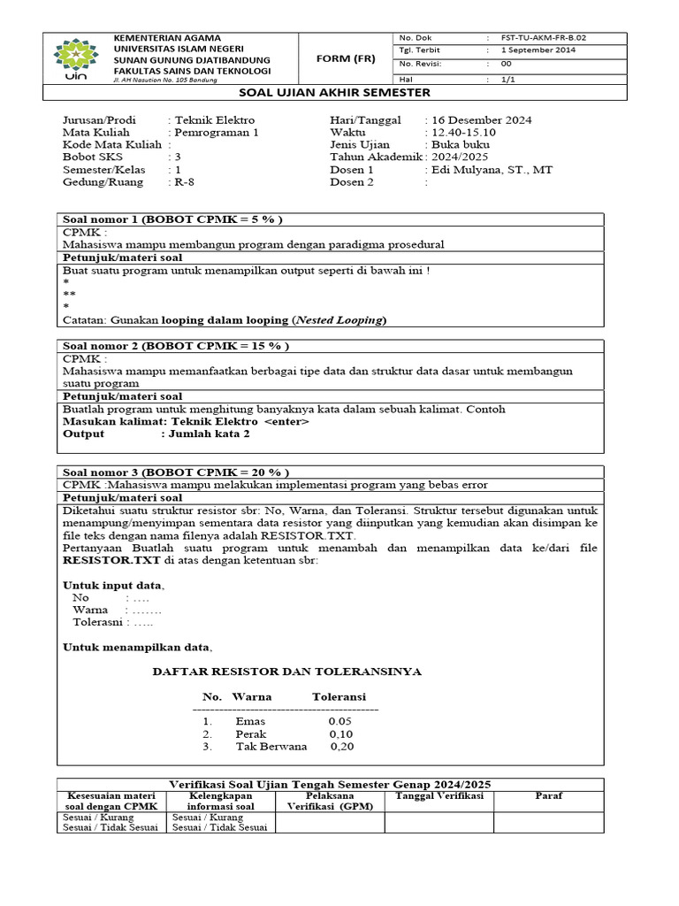 2024 Form UAS Pemrograman 1 | PDF