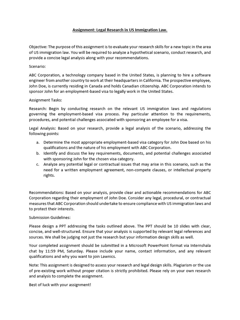US Immigration Law Research Assignment | PDF | Employment | Microsoft ...