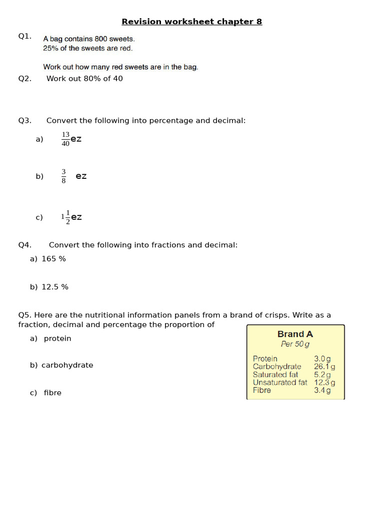 Revision Worksheet Chapter 8 | PDF