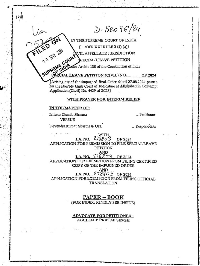 Ishwar Chandra Sharma Slp Filed PDF Contempt Of Court Lawsuit