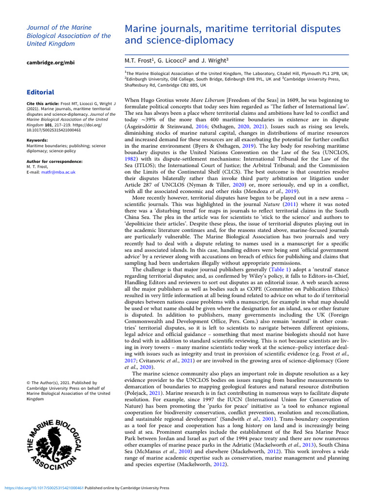 Marine Journals Maritime Territorial Disputes and Sciencediplomacy ...