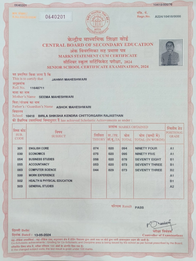 12th certificate | PDF | Secondary Education | Educational Stages