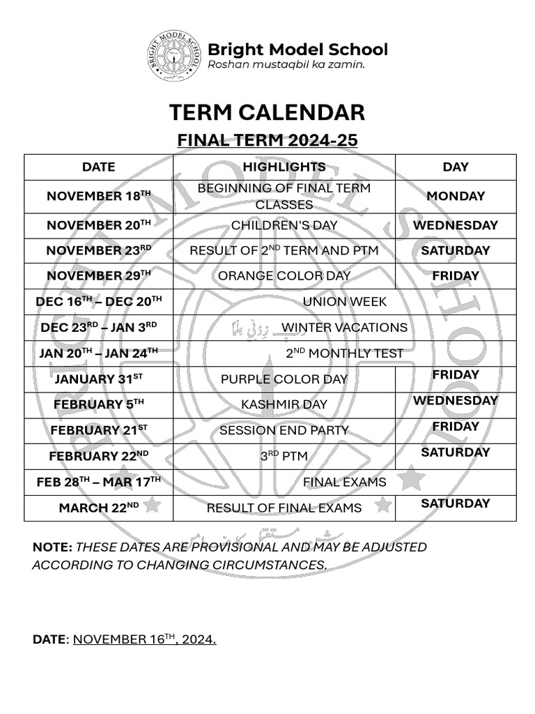 Final Term Calendar | PDF