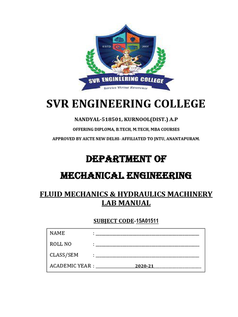 FM & HM Lab Manual | PDF | Turbine | Pump