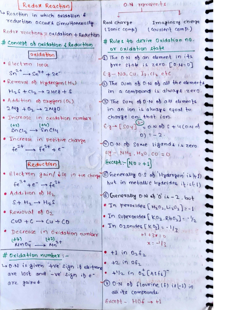 Redox Reaction Short Notes | PDF