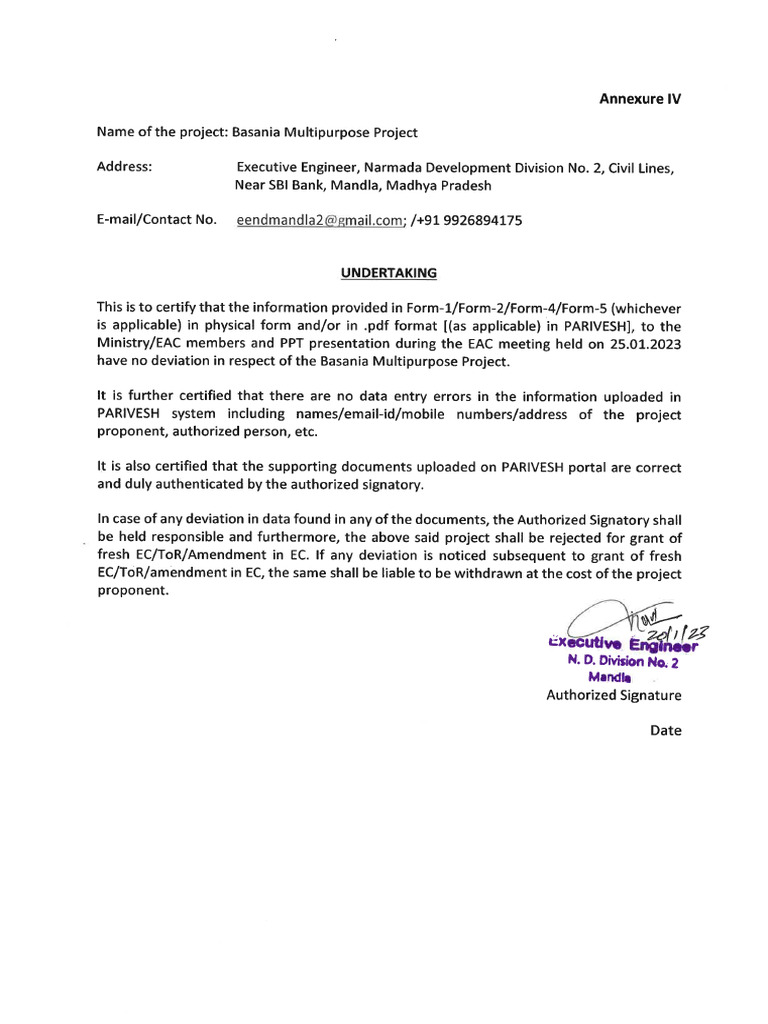 Annexure - IV Undertaking - Signed | PDF