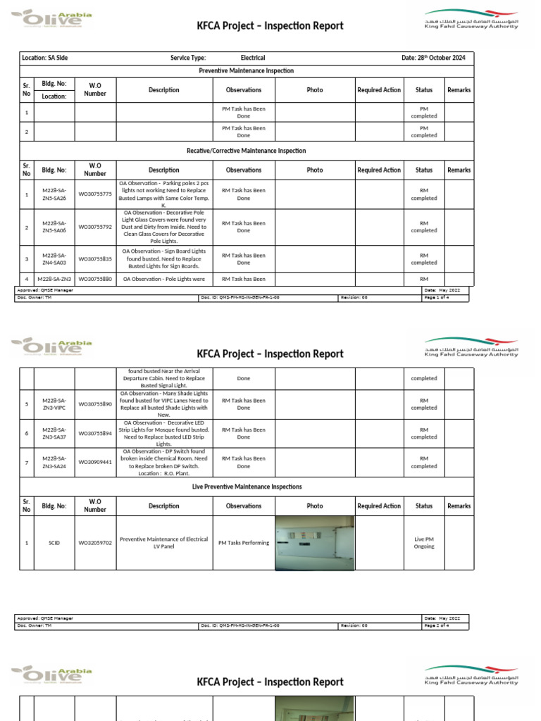 Electrical Inspection Report SA Side 28th October 2024 | PDF | Lighting ...