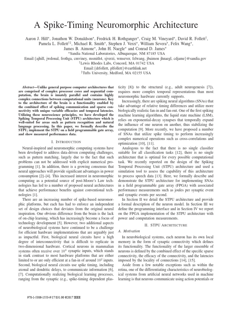 A Spike-Timing Neuromorphic Architecture | PDF | Synapse | Neuroscience