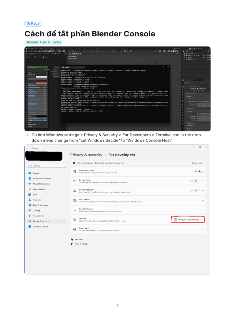 Cách để tắt phần Blender Console | PDF
