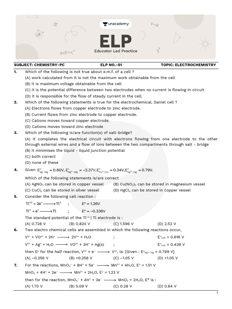 ELP-1 IIT Electrochemistry | PDF | Electrochemistry | Electrode