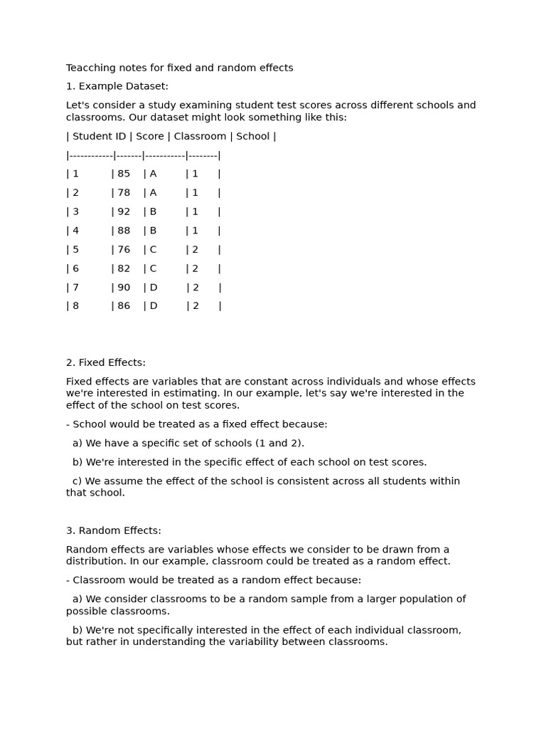 Teachin Notes For Fixed and Random Effects | PDF | Fixed Effects Model ...