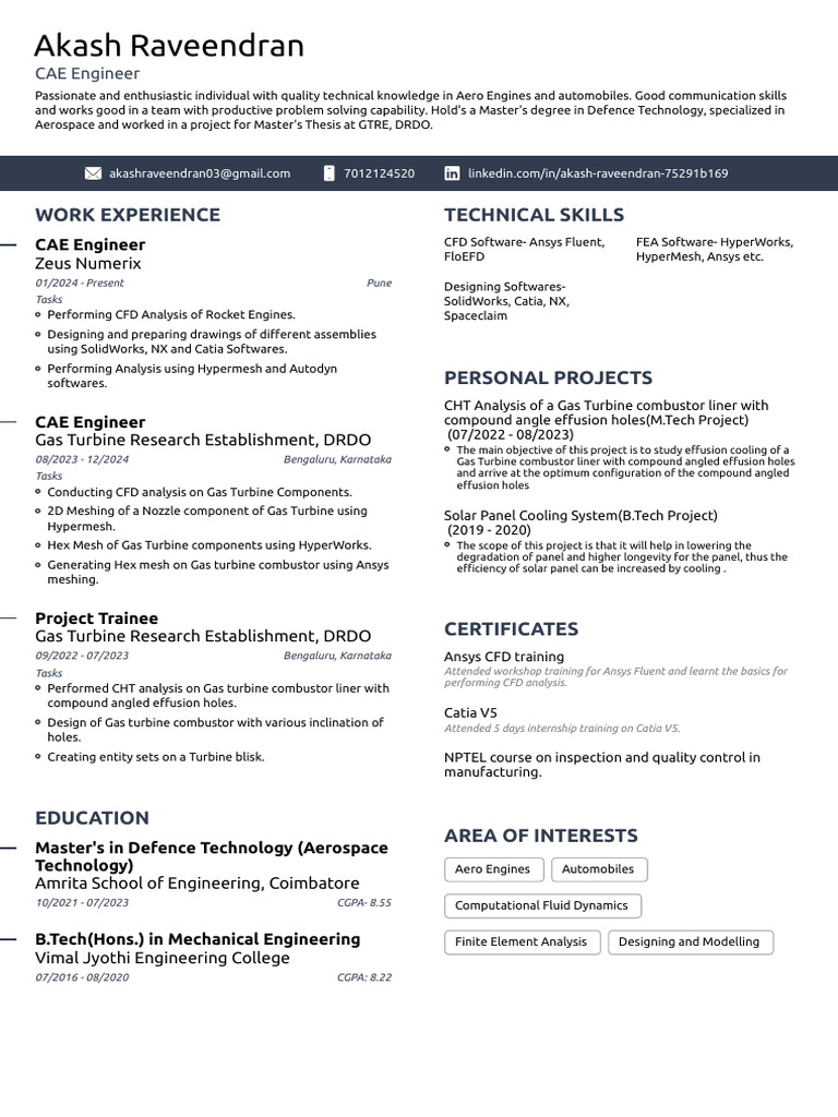 Akash's Resume 2024 | PDF | Computational Fluid Dynamics | Turbine