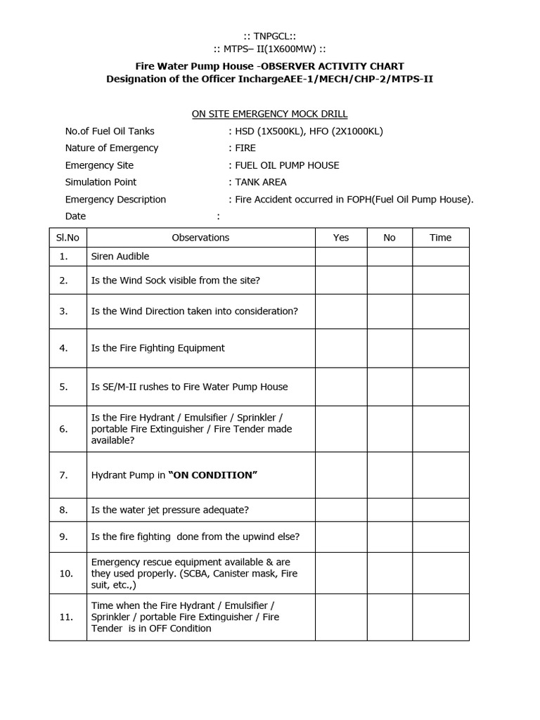 Fire Emergency Mock Drill Checklist | PDF