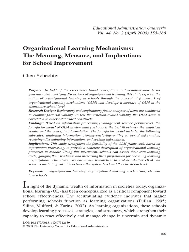 Schechter 2007 Organizational Learning Mechanisms The Meaning Measure and Implications For ...