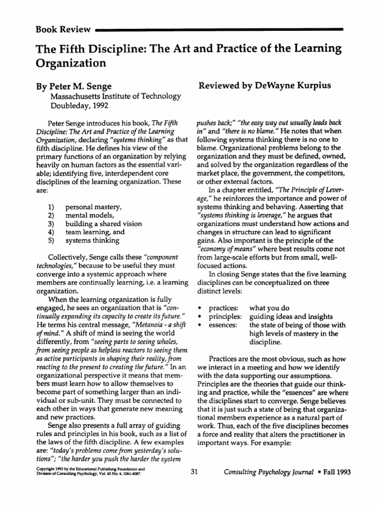 The Fifth Discipline The Art and Practice of The Learning Organization ...