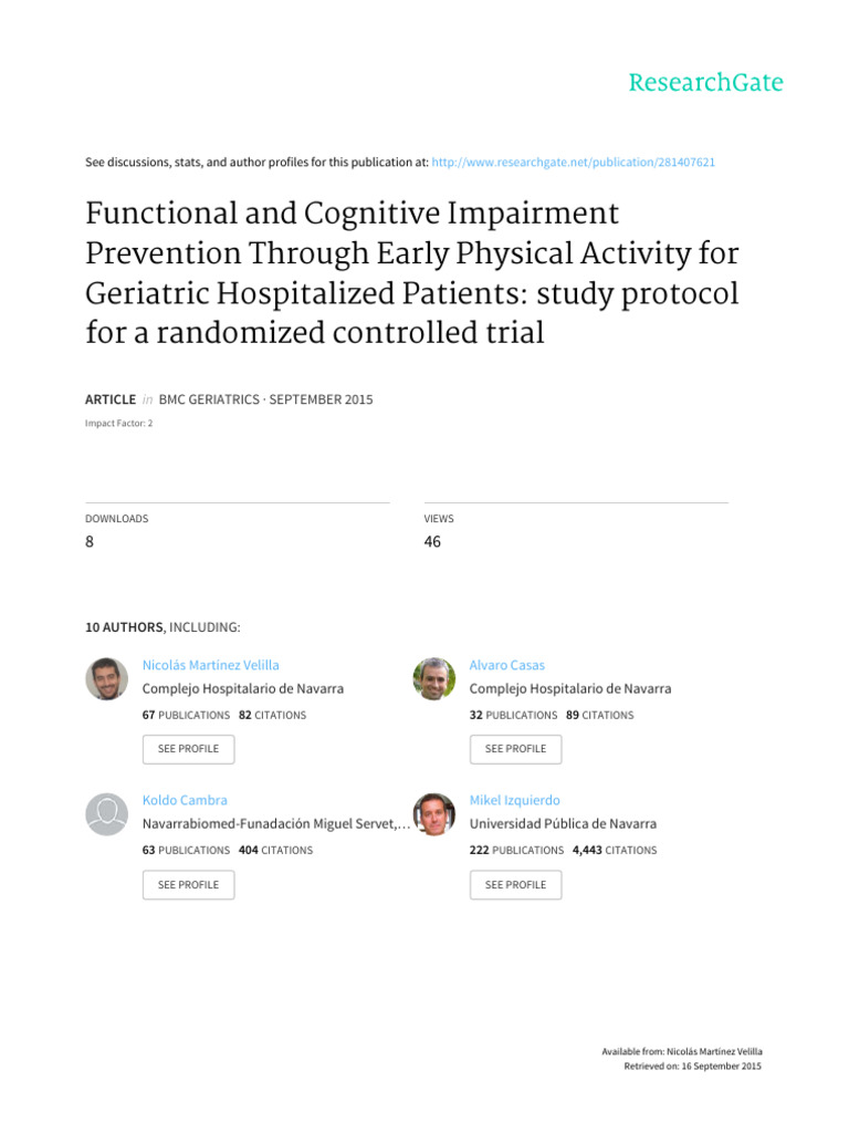Prevention Through Early Physical Activity For Geriatric Hospitalized ...
