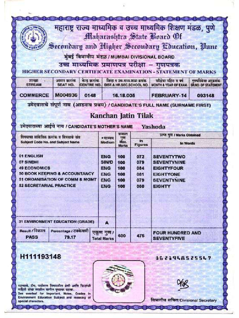 Hsc certificate -jatin t kanchan3 | PDF