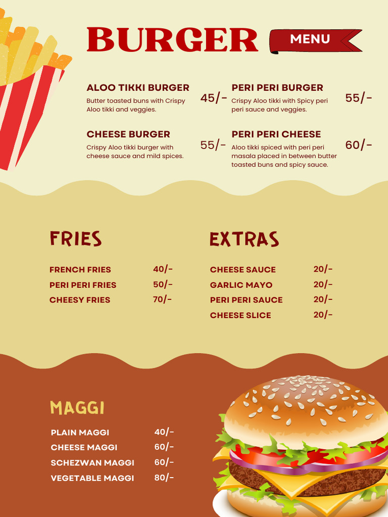Brown Modern Fast Food Burger Menu | PDF