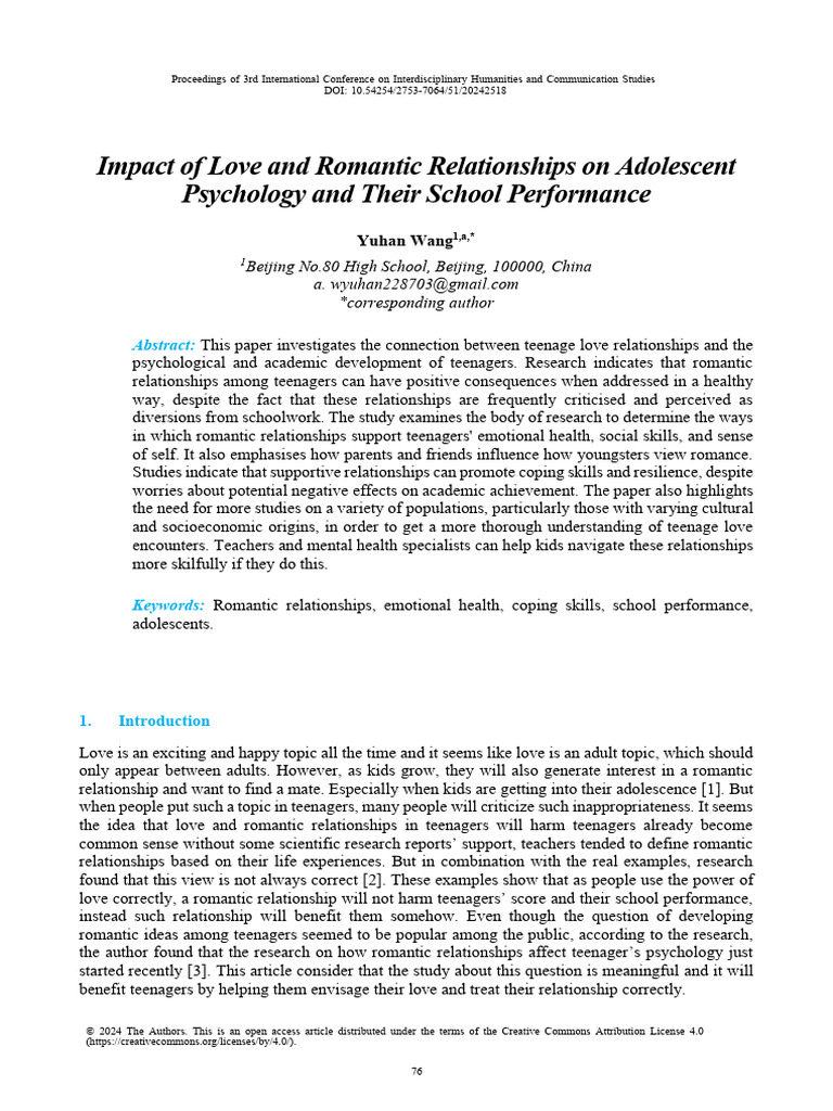 Impact of Love and Romantic Relationships On Adole | PDF | Adolescence ...
