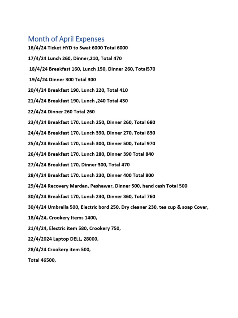 April 2024 Expense Breakdown | PDF