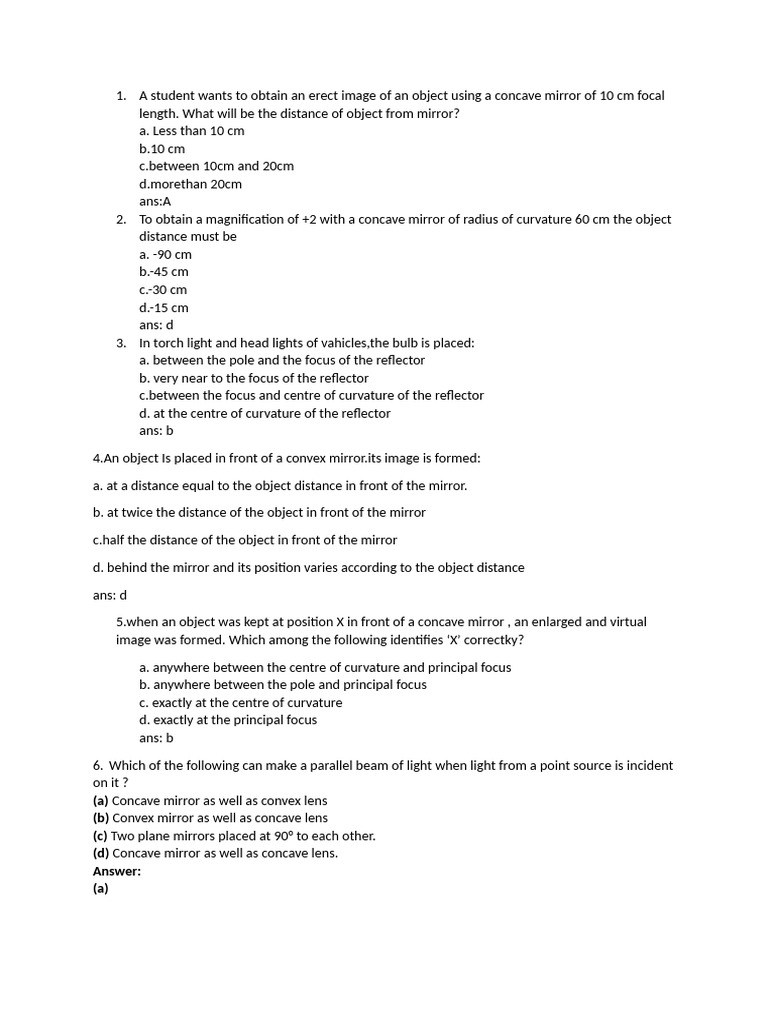 Class 10 Question Paper Pre Board | PDF | Mirror | Atomic