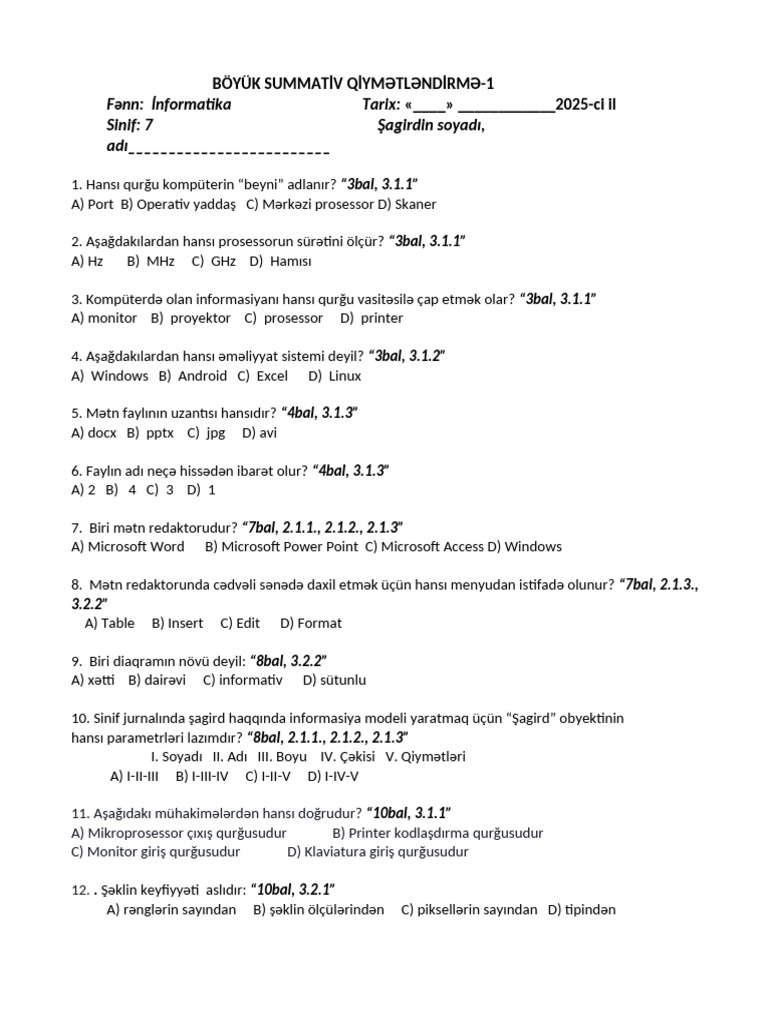 7 sinif info bsq 1 | PDF