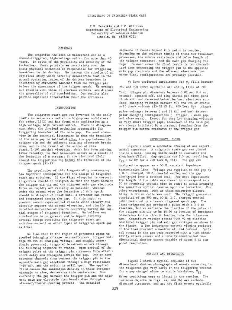 Peterkin-1989-Triggering of Trigatron Spark Gaps | PDF | High Voltage ...