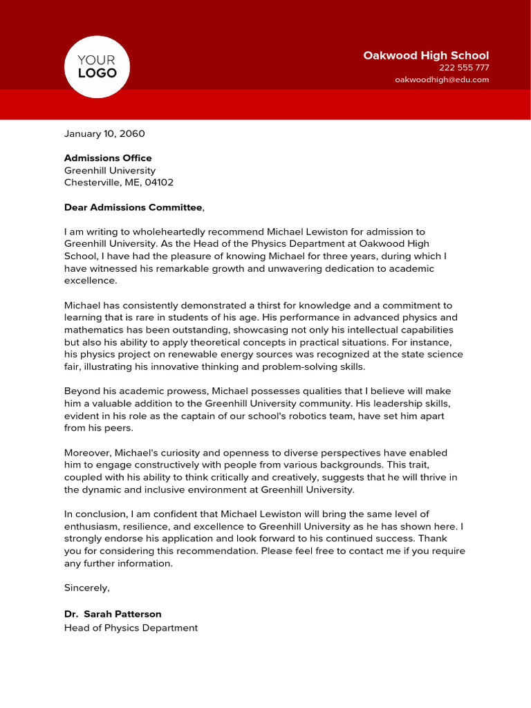 -Sample-of-Recommendation-Letter-for-University-Admission-Template | PDF