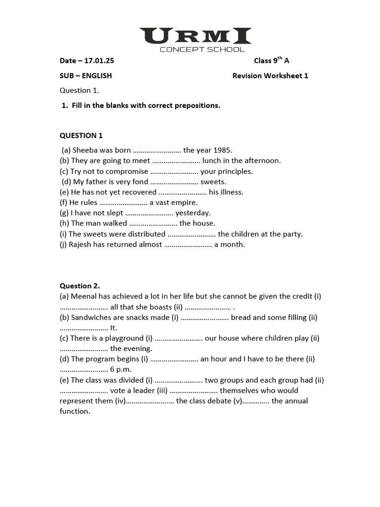 9th CBSE English Worksheet | PDF