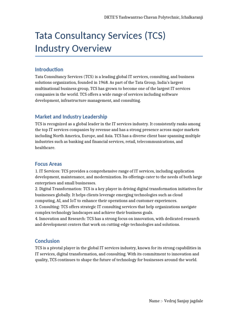 TCS: Overview of IT Services Industry | PDF