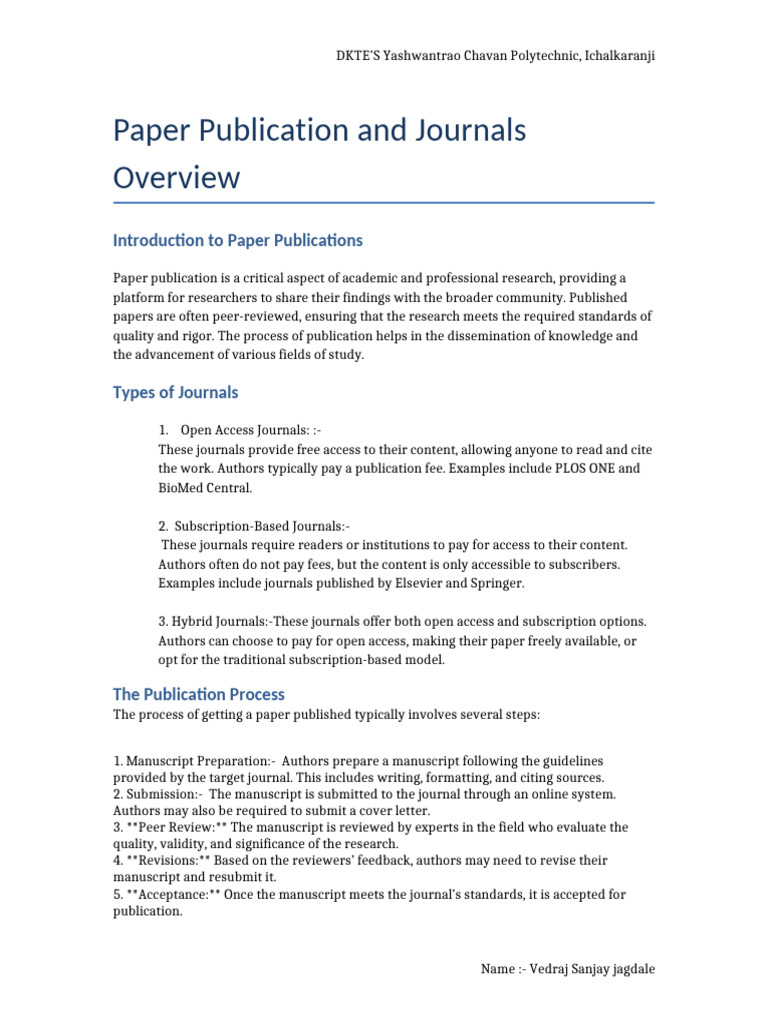 Paper Publication and Journals | PDF | Academic Journal | Open Access
