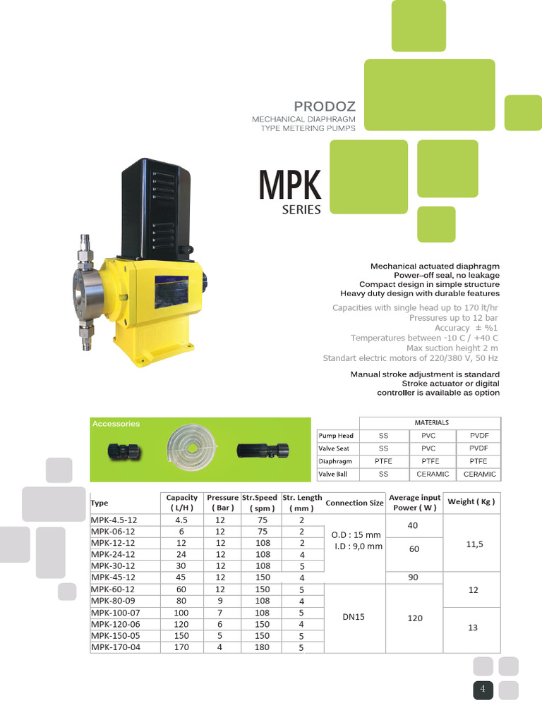 PRODOZ MPK Serisi Dozaj Pompasi Bilgi Foyu | PDF