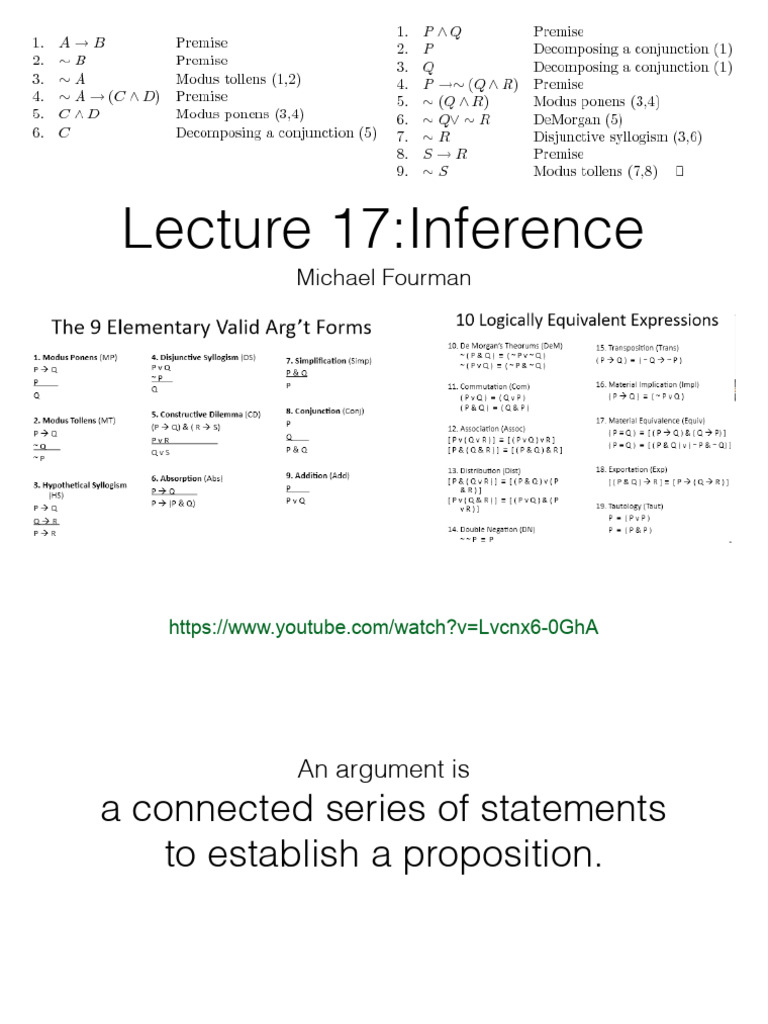 Lecture 15 Inference | PDF | Argument | Logical Consequence