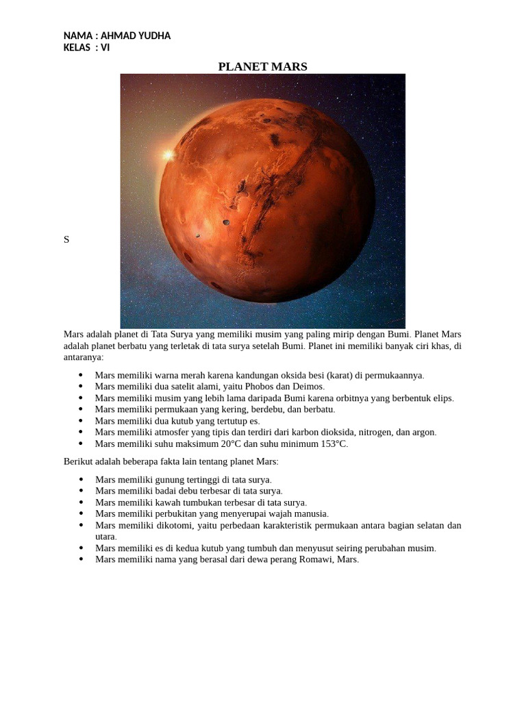 Pengertian dan Ciri Planet Mars | PDF