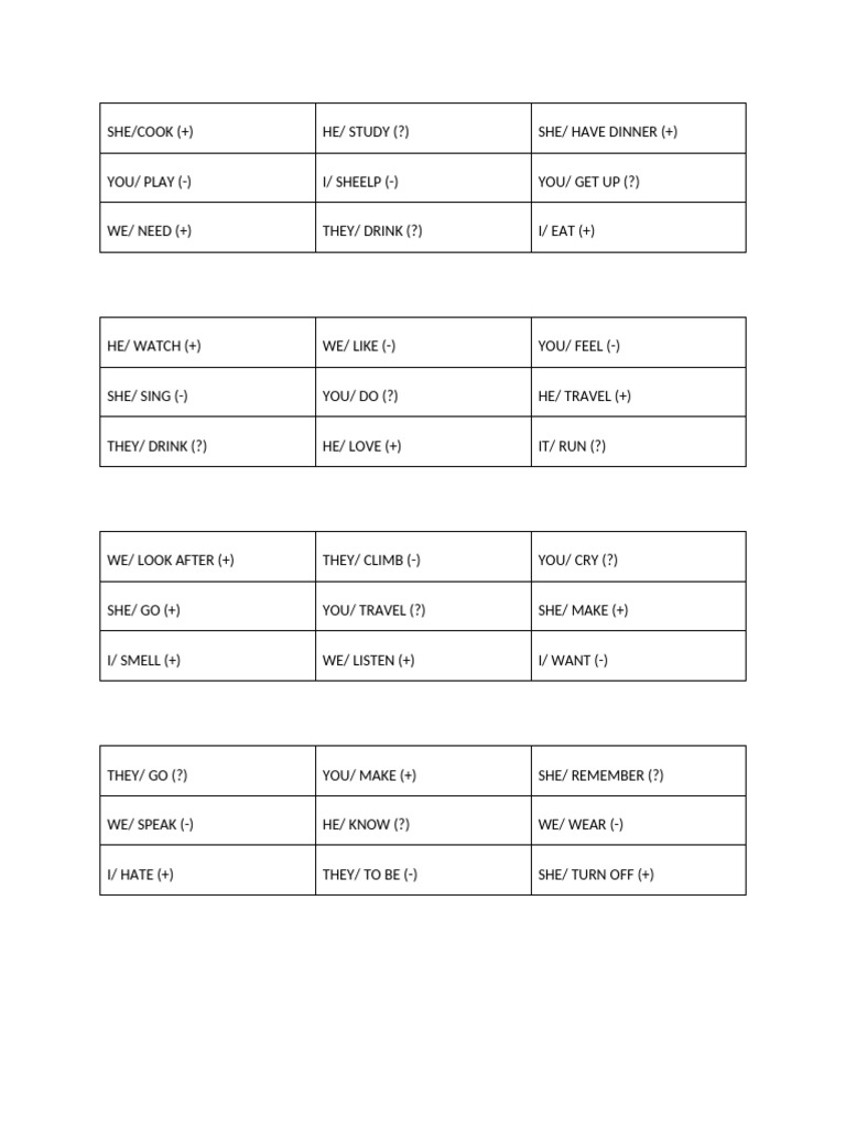 Present Simple - TIC TAC TOE | PDF
