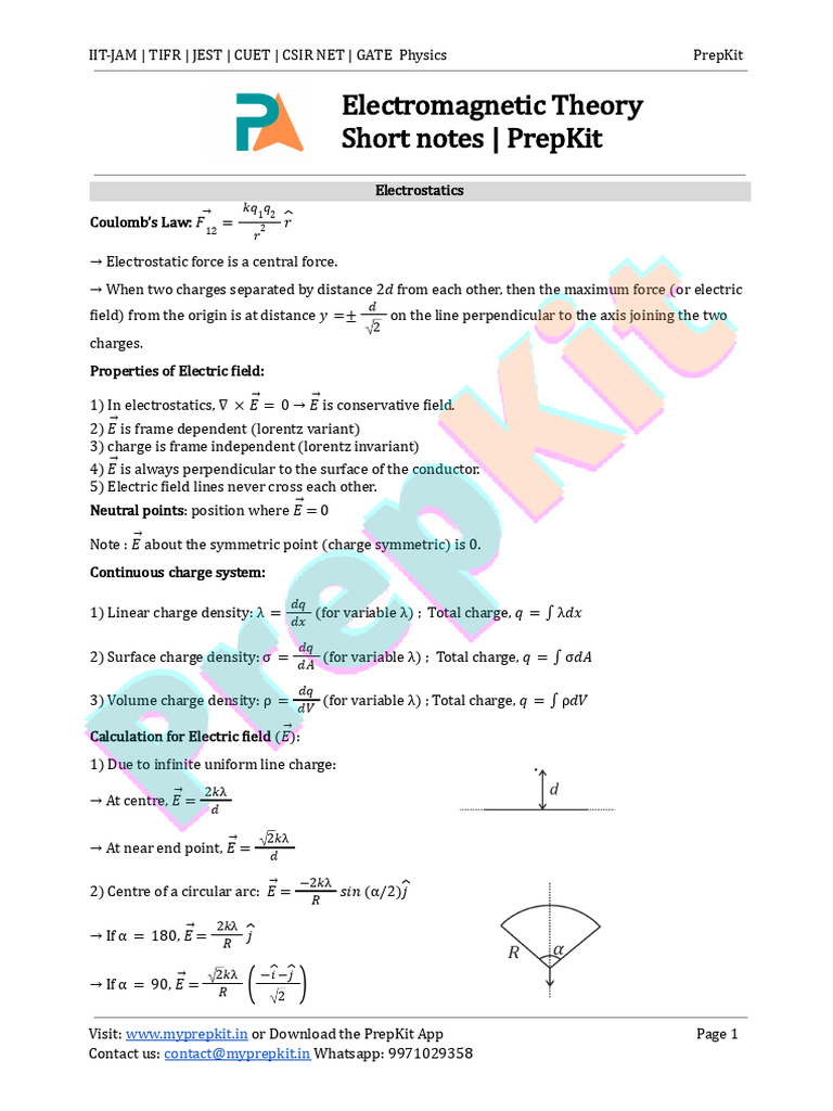 EMT Short Notes (Prepkit) | PDF | Electromagnetic Induction | Waves