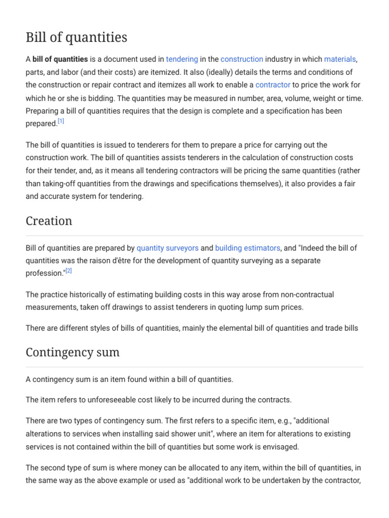 Bill of Quantities - Wikipedia | PDF | Procurement