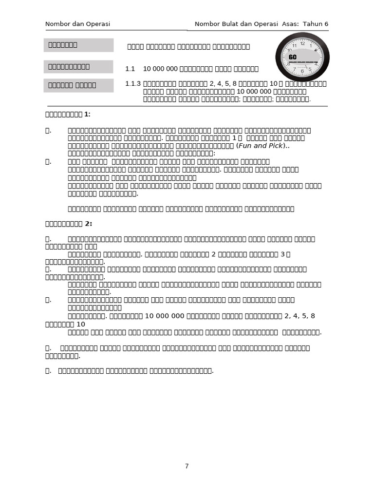 01 - Nombor Bulat Dan Operasi Asas SJKT TRANSLATE | PDF