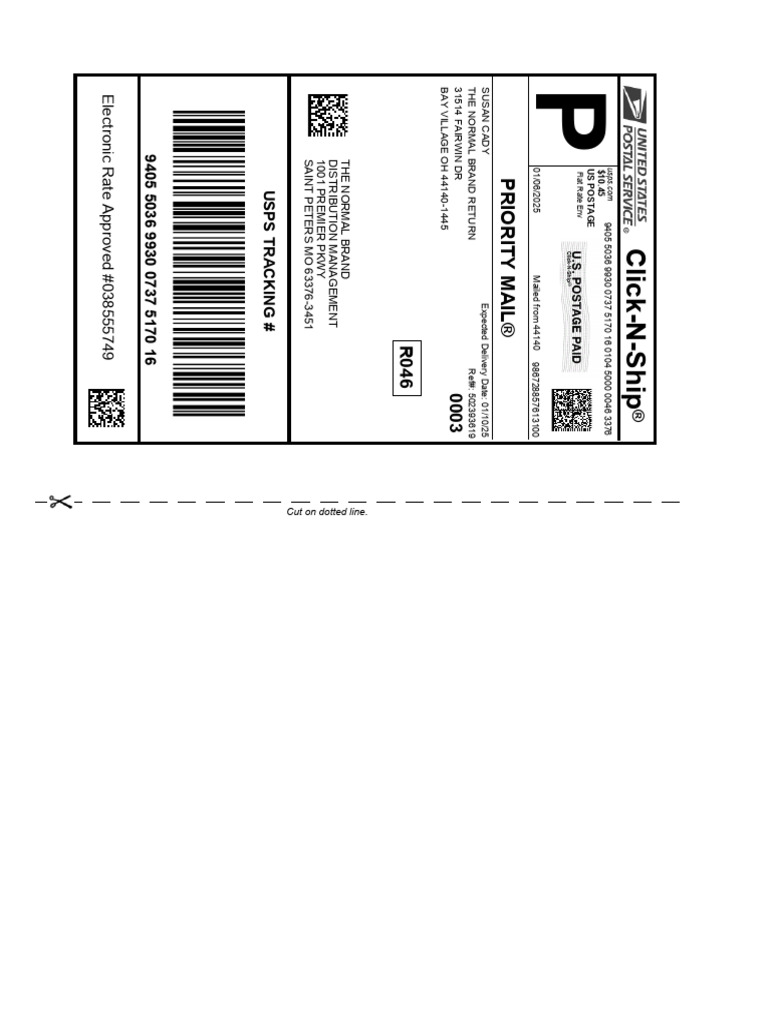 USPS Return Label 502393619 - Susan Cady The Normal Brand | PDF