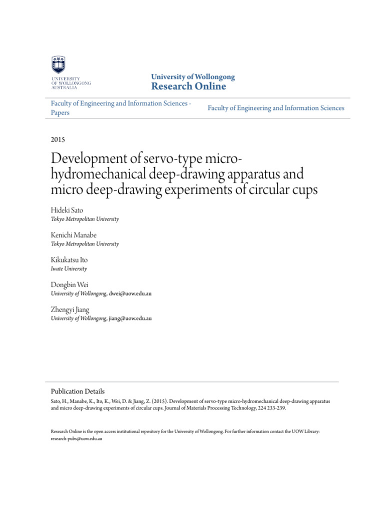Development of Servo-type Micro-hydromechanical Deep-drawing Appa | PDF | Mechanical Engineering ...